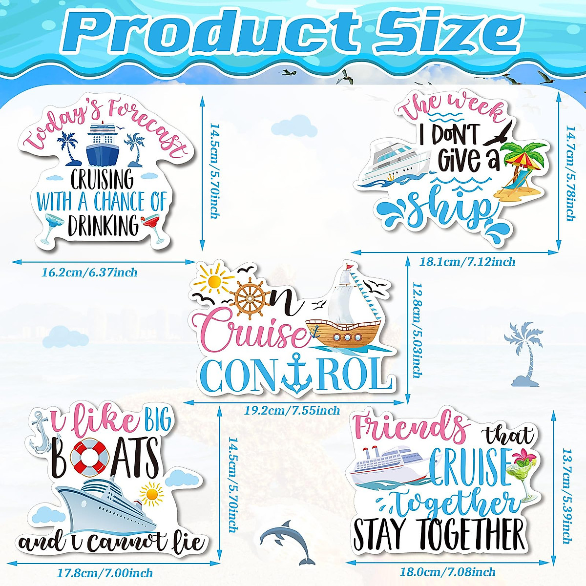 Geiserailie 5 Pcs Cruise Door Magnets Funny Cruise Ship Door Magnets Magnetic Cruise Door Magnet Sticker Decorations, 7.6 x 6.2 Inch (Fresh Style)