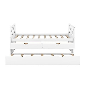 TARTOP Daybed with Pull Out Trundle, Daybed with 2 Storage Drawers, Captain Daybed with Trundle, Twin Sofa Bed with Trundle for Bedroom Living,White
