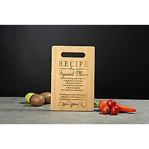 Mothers Day Gifts Bamboo Cutting Board, Mom Birthday Present Recipe for a Special Mom Love Heart