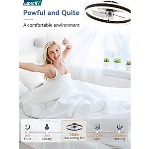 LEDIARY Low Profile Ceiling Fans with Lights, Flush Mount Modern Ceiling Fan and Remote Control, 19.7" LED Ceiling Fans, Stepless Dimmable 3 Colors and 6 Speeds - Black