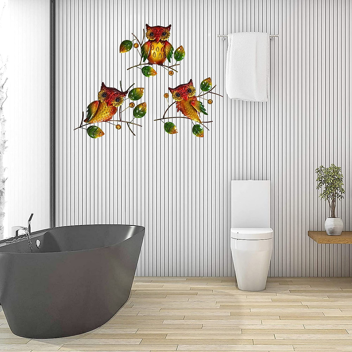 JFRISING Metal Owl Wall Art Decor Outdoor Indoor Hanging Wall Sculpture Decorations for Home Garden Bedroom Living room Bathroom , 3 Pack