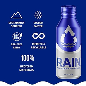 RAIN, Spring Water, 16 Oz, 24 Pack, Bottled At The Source, Plastic-Free Recyclable Eco Friendly Aluminum