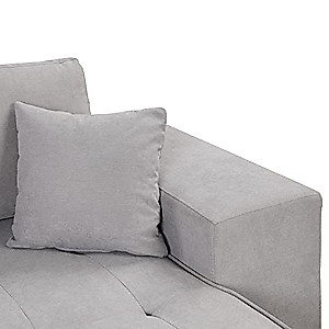 FANYE 2024 Linen Upholstery Pull Out Sleeper Sectional Sofa & Couch W/Stools and Shelves, L-Shaped Corner Upholstered Sofa Couch with 2 Pillows and Reversible Storage Chaise for Living Room