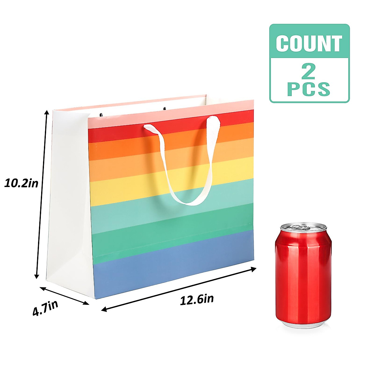 Moretoes 2 Pack Birthday Gift Bags Matching Tissue Paper and Cards, Pretty Rainbow Gift Bags Happy Birthday Gift Bags for Men Women, 12.6" x 10.25" x 4.7"