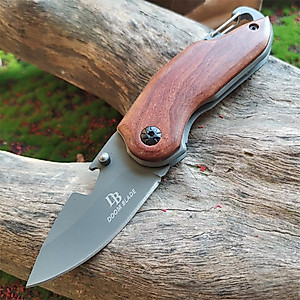 DOOM BLADE Folding Pocket Knife with Wood Handle,7Cr13Mov Hard Steel Blade,Hunting EDC Knife Multi-tool Survival Knife with Keychain and Bottle Opener,Lightweigt,for Outdoor Camping