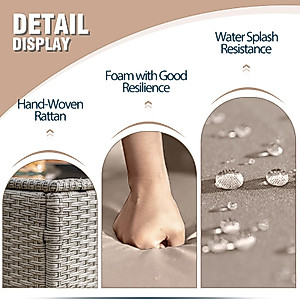 Skyfish 7 Pieces Patio Furniture Set - Outdoor Sectional Wicker Rattan Furniture with Cushion and Glass Table Patio Conversation Sets for Porch Poolside Backyard Outdoor Sofa Set Modular Sofa