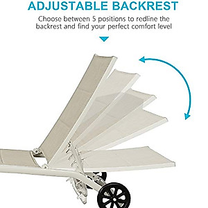 Ulax Furniture Outdoor Chaise Lounge Adjustable Padded Patio Reclining Chaise Lounger Chair with Non-Rust Aluminum Frame and Wheels, Set of 2 (Beige)