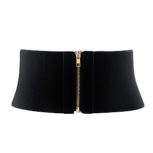 Ayliss Women Wide Elastic Waist Cinch Stretch Fashion Waistband Retro Dress Vintage Belt with Zipper Lady (Fit Waist 25.59"-31.10", Black)