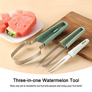 Watermelon Cutter Slicer，2024 New 3-in-1 Multi Functional Household Fruit Splitter Watermelon Fork Slicer Cutter, Melon Cutter Knife Portability Fruit Fork for Camping Kitchen Gadgets (light green)