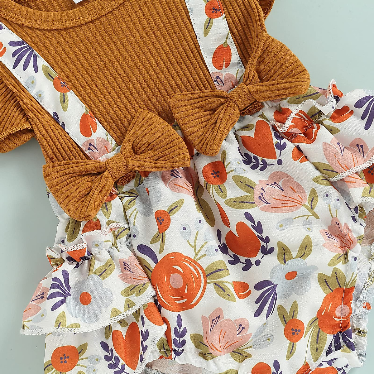 Frietlebird Newborn Baby Girl Clothes Floral Romper Ruffle Sleeve Onesie Dress with Headband Spring Summer Outfit (B-Purple,0-3 Months)