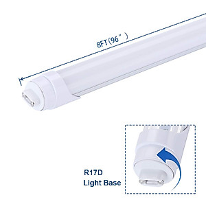 JOMITOP R17d 8 Foot Led Bulb Tube Light HO Base Rotatable Frosted Cover 45W, Replacement 100W Fluorescent Lamp Shop Lights,Dual-Ended Power, Cold White 6000K, 5400LM, AC 90-277V Pack of 25