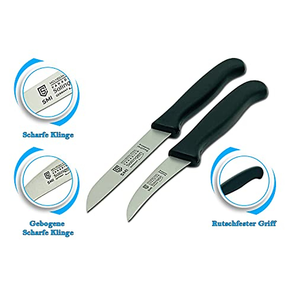 SMI – Paring Knife Set Peeling Knife for Fruits and Vegetable Straight & Curved Stainless Steel Solingen Knife Made in Germany