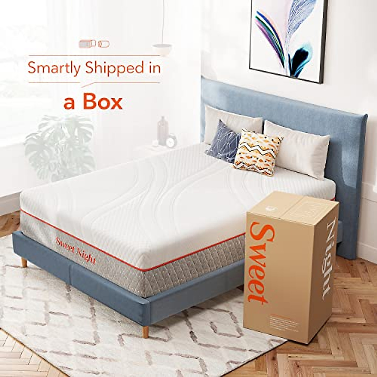 Sweetnight Queen Mattress, 14 Inch Queen Size Memory Foam Mattress in a Box, Double Sides Flippable Queen Bed Mattress, Gel Infused and Perforated Foam for Cool Sleep and Pressure Relief, Gray+white