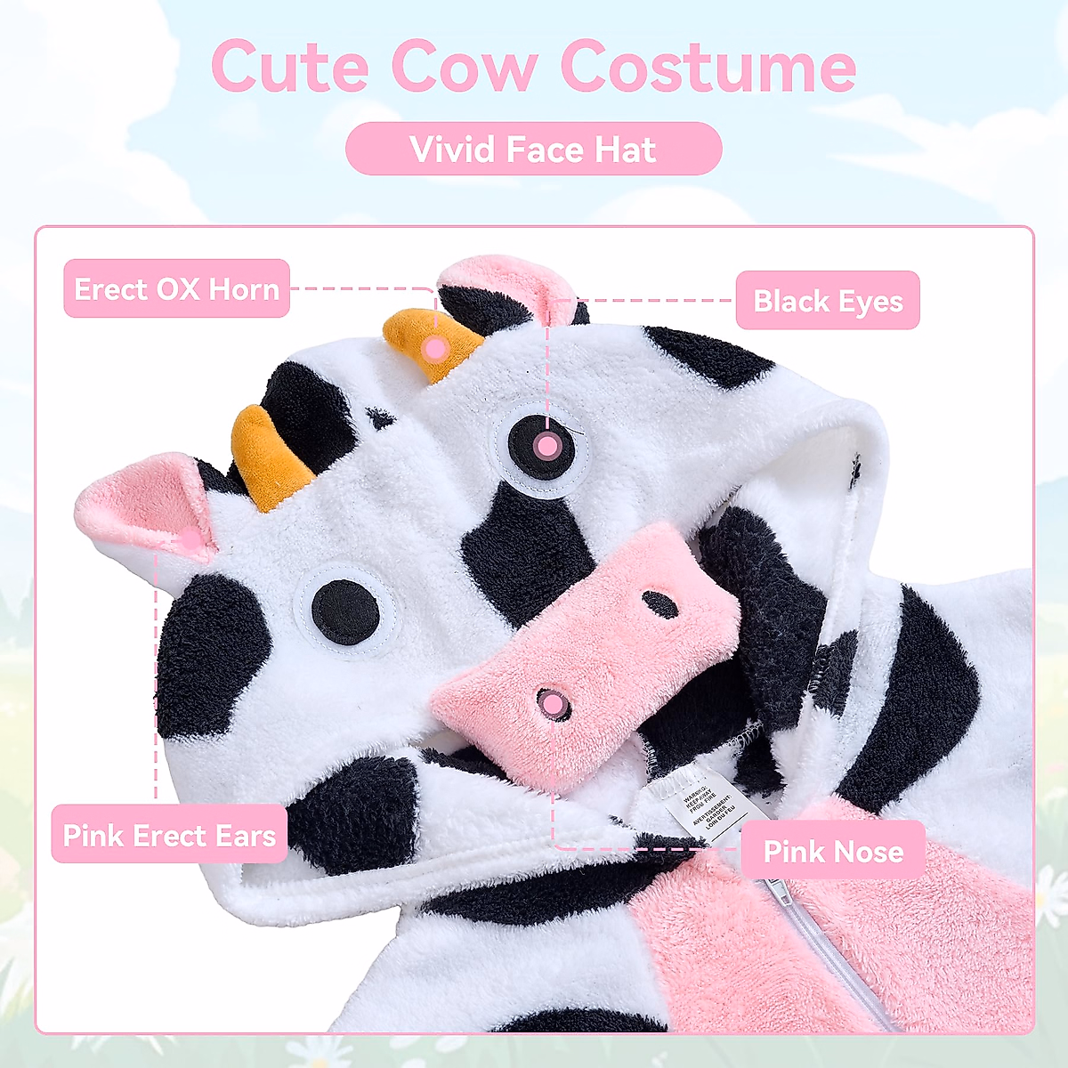 familus Cow Costume Kids Girls Boys Halloween Costumes for 9-10 Years,Warm Soft Unisex Kid Animal Cow Onesie Dress Up Costume for Play