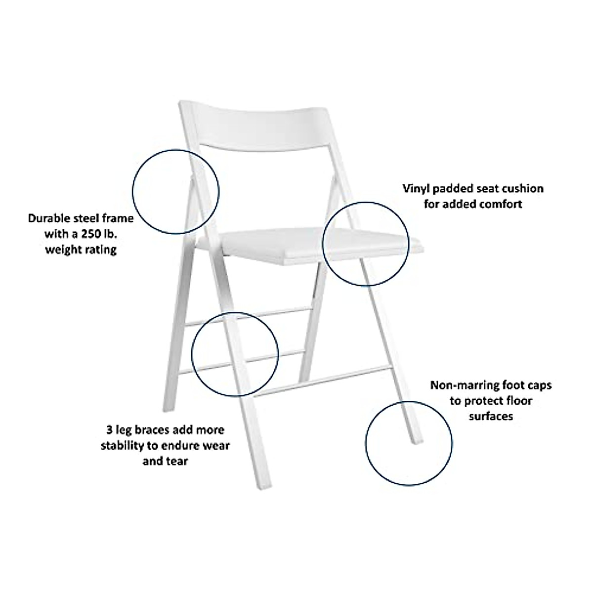 CoscoProducts COSCO Modern Slim Line Vinyl Padded Folding Chair, White