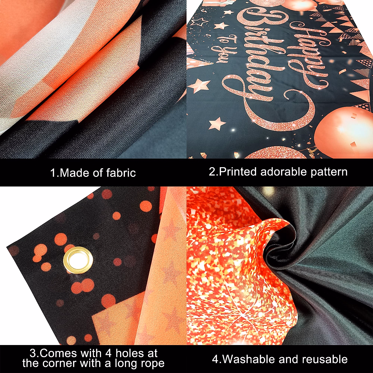 KatchOn, XtraLarge Rose Gold Happy Birthday Banner - 72x44 Inch | Black and Rose Gold Birthday Banner for Women | Happy Birthday Sign, Happy Birthday Decorations for Women | Happy Birthday Backdrop