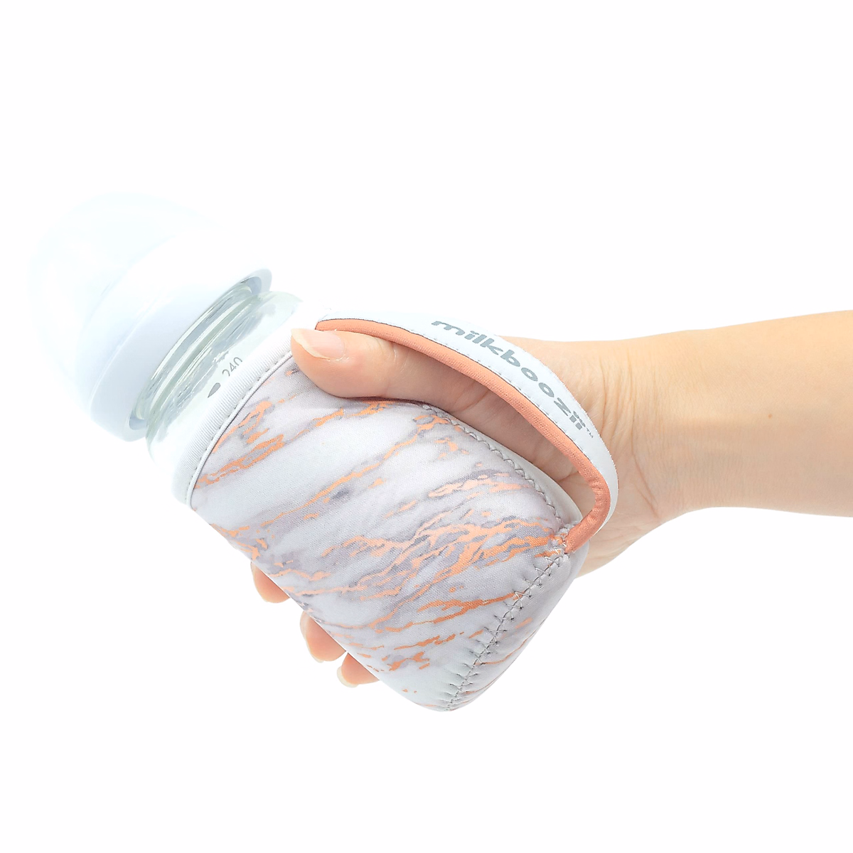 Milkboozii 9oz Baby Glass Bottle Sleeve Reusable with Handle Neoprene Holder Moisture, Non-Slip Grip Insulator Covers for Natural Philips Avent Bottle (T – Tall Wide, White Marble)