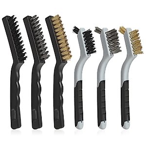VASTOOLS Wire Brushes Cleaning Set 6Pc, 9" and 7", Wire Brushes for Cleaning Welding Slag, Rust and Dust. Includes Brass, Nylon, Stainless Steel Brushes with Strong Handle