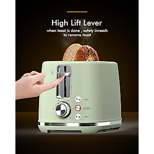 2 Slice Toaster, Wide Slots,High Lift, Auto-Off, & Frozen Modes for Toast, Bagels, Waffles & Fruity Breads, Modern Sleek Design, Easy-Clean Crumb Tray, Green