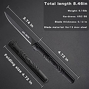 Wlikn Pocket Folding Knife for Men Sheath, Stainless Steel Blade Camping Knife, EDC Outdoor Hunting Tactical Folding Knife Low Profile Slim Pocket Knife