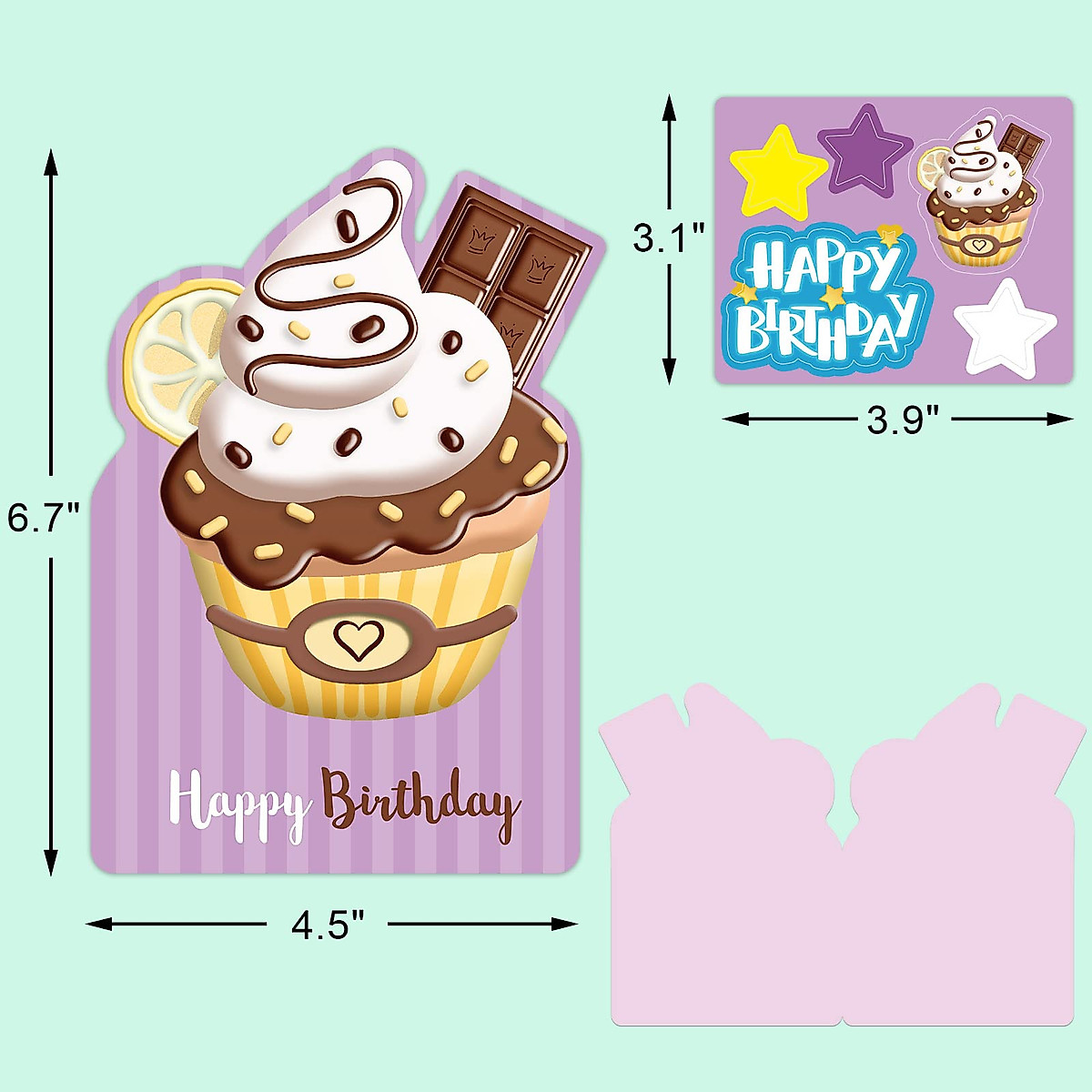 ceiba tree Birthday Cards 18 Pack Assortment Cupcake Shaped Greeting Card Notes DIY Happy Birthday Cards with Envelopes and Stickers