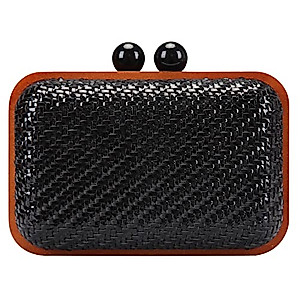 Fawziya Kisslock Weave Wood Evening Bags And Clutches For Women-Black