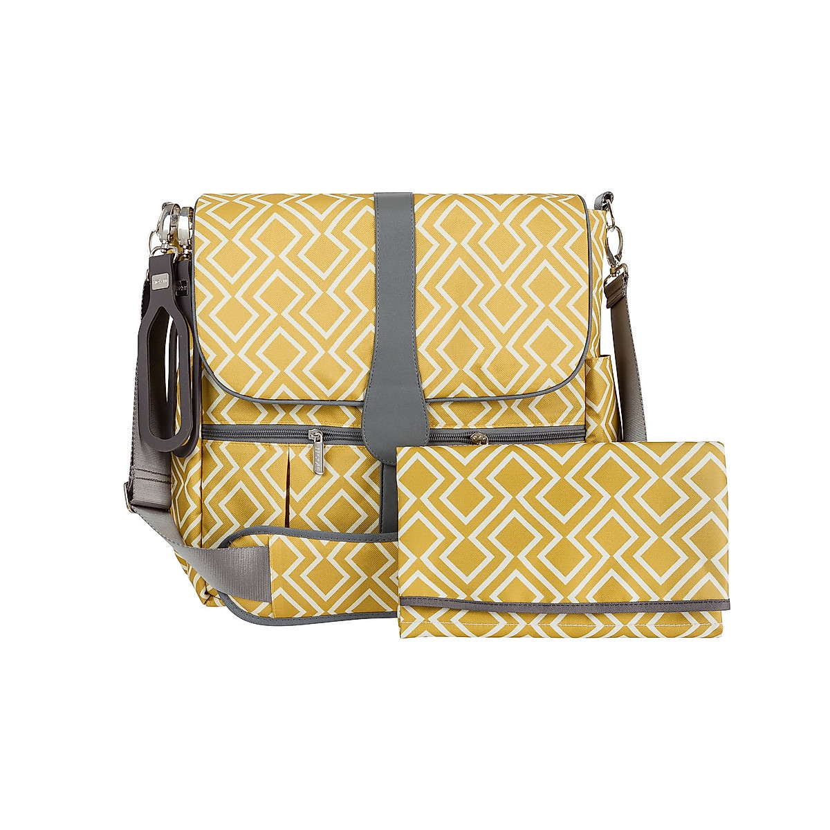 JJ Cole Backpack Diaper Bag with No Slip Grips and Multiple Pockets, Citrine Lattice