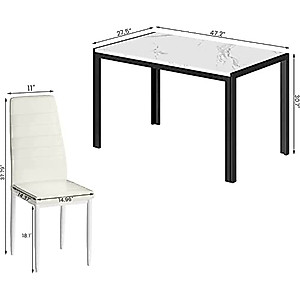 Lamerge Faux Marble Dining Table Set for 4,5 Piece Dining Room Table Set,Rectangular Table and 4 PU Leather Chairs for Living Room,Dining Room,Breakfast Nook,White&Beige, (LMDS-Wbe)