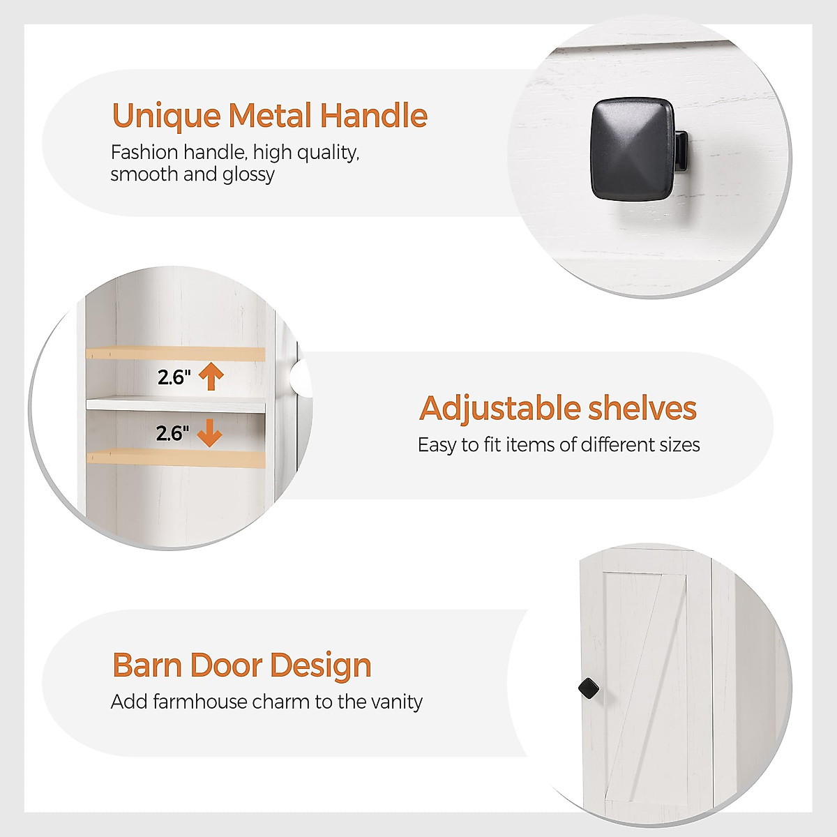 ANWBROAD Farmhouse Make up Vanity Desk with Mirror and Lights 43" Vanity Set with Power Outlet 3 Lighting Colors Adjustable Vanity Table 6 Drawers Storage Shelves Cabinets Stool Bedroom White UBDT60W