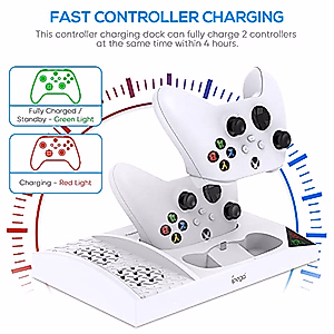 Charger Stand with Cooling Fan for Xbox Series S Console and Controller,Vertical Dual Charging Dock Accessories with 2 x 1400mAh Rechargeable Battery and Cover, Earphone Bracket for XSS