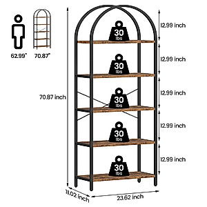 GAOMON 5 Tier Bookshelf Arched Bookcase Modern Standing Bookshelves Tall Display Racks Metal Book Shelf for Bedroom, Living Room, Home Office