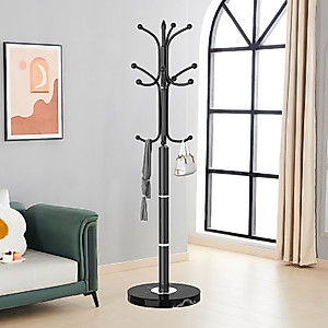 Snaikor Metal Coat Rack Freestanding, Sturdy Coat Rack Stand with Natural Marble Base, Coat Racks Tree Hats Hanger Holder Stand for Entryway, Hallway(12 Hooks)