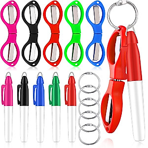 15 Pieces Folding Safety Scissors for Nurse Plastic Handle Mini Folding Scissors Nurse Pen Set Permanent Markers Fine Point Nurse Pen Pack Silver Ring Foldable Scissors Keychain Scissors (Fresh Color)