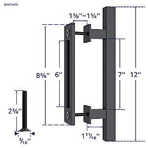 Genius Iron 12" Heavy Duty Sliding Barn Door Flush and Pull Handle, Black Rustic Design Handle for Gate, Garages