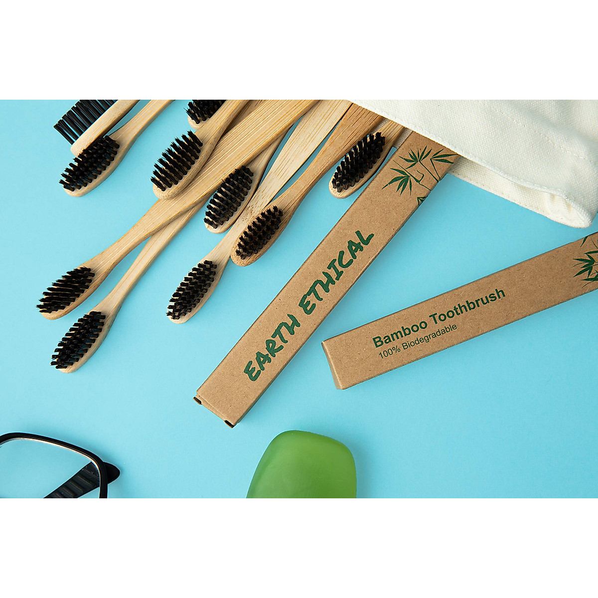 [10 Pack] Biodegradable Bamboo Toothbrushes - Soft Charcoal Infused Bristles for Cleaner Teeth - Sustainable Wooden Toothbrush - Natural Toothbrush That Lasts - Travel Case Included, BPA-Free