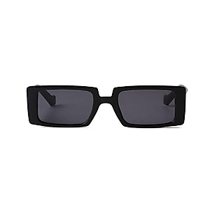 GIFIORE Trendy Rectangle Sunglasses Retro Cool 90s Vintage Fashion Narrow Square Frame UV400 Protection (Black)