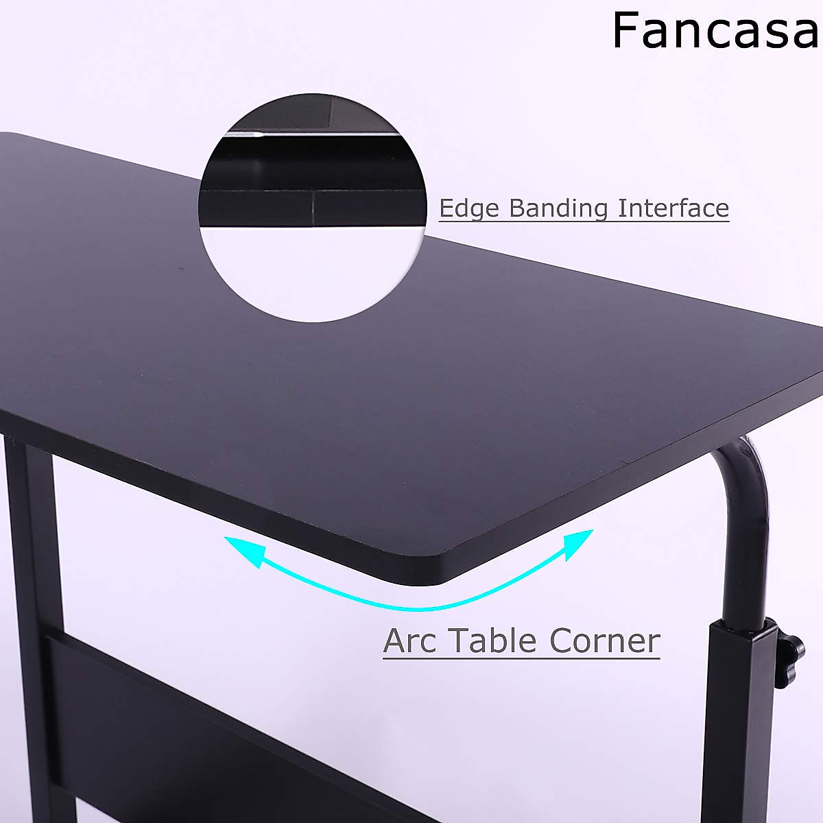 Laptop Cart 31.5" Mobile Table Fancasa Movable Portable Adjustable Notebook Computer Stand with Wheels (Black)