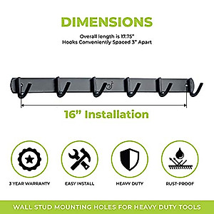 Wall Mounted Coat Rack 12 Matte Black Hooks for Holding Coats, Hats, Towels, and More; Easy to Install with Included mounting Hardware; Made of Heavy-Duty Stainless Steel; Hooks N Holders Warranty