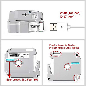 4 Pack Labelife M-K231 Compatible Label Tape Replacement for Brother P Touch M Tape M231 MK231 M-231 M-K231S 12mm 0.47 Inch, for Brother PTouch PT-M95 PT-85 PT-75 PT-65 Label Makers, Black on White