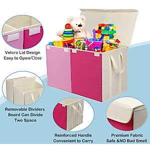 VICTORICH 100L Toy Box Chest, 2 PACK Collapsible Sturdy Storage Bins with Lids, Extra Large Kids Toy Storage Organizer Boxes Bins Baskets, Beige + Red