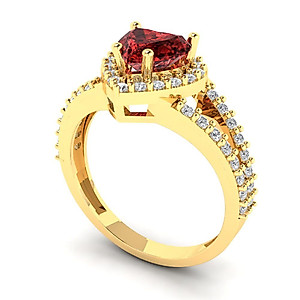 Clara Pucci 1.72ct Heart Cut Solitaire Halo split shank Natural Scarlet Red Garnet designer Modern Statement Ring Solid 14k Yellow Gold