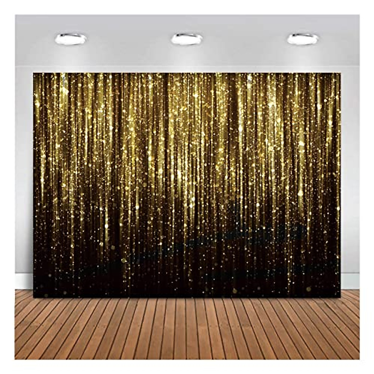 Black Gold Backdrop for Adult Kids Birthday Party Photo Backdrop Decorations Banner Golden Streamer Flash Banner Party Photography Background 7x5ft