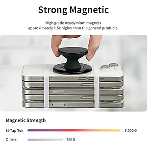 Sinjimoru for MagSafe Phone Grip, Soft Silicone Magnetic Finger Grip for iPhone 16/15/14/13/12, Comfortable One-Touch Holding, M-Tap Tok Black