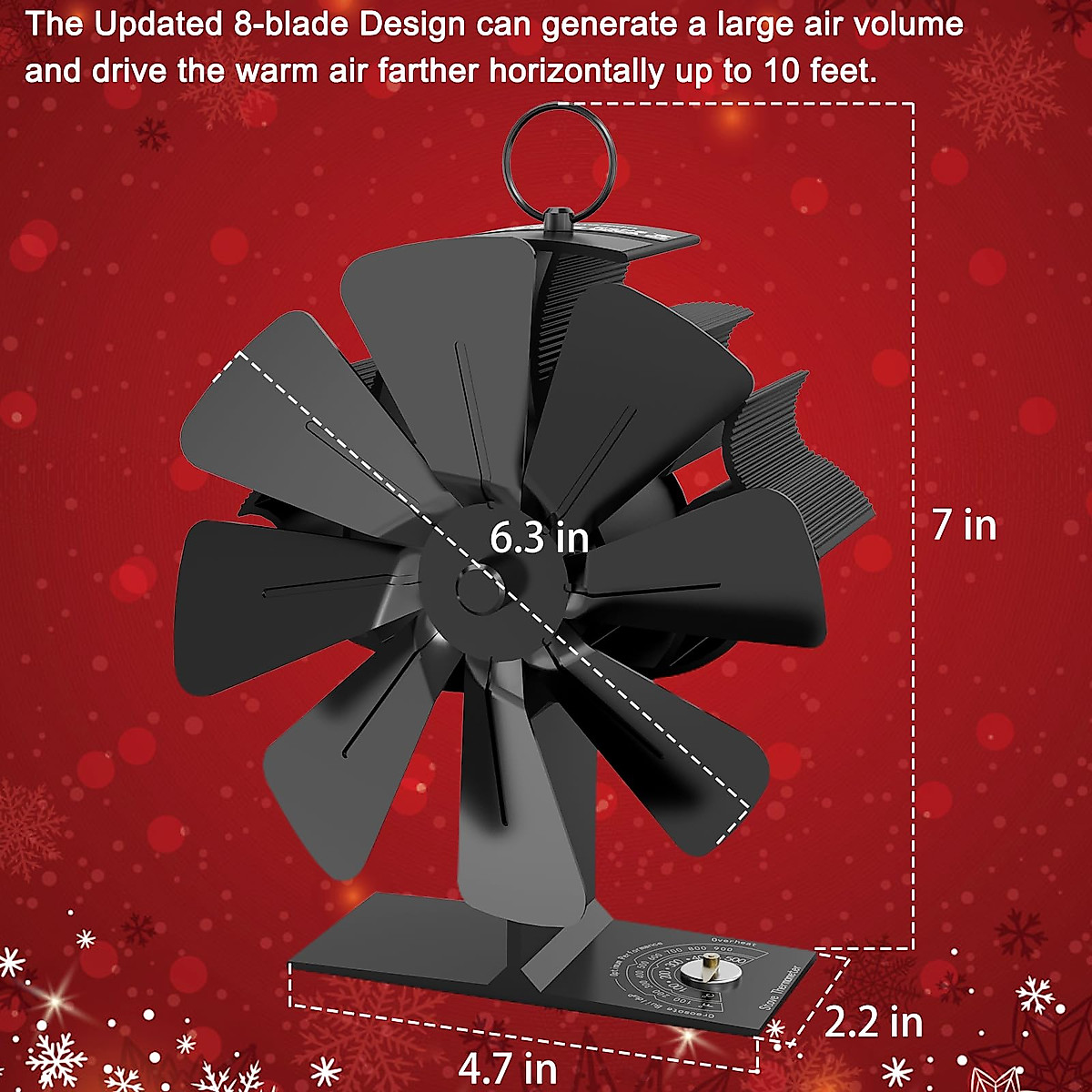 Wood Stove Fan Heat Powered, 2023 New 8-Blade Fireplace Fan Non-Electric,Thermoelectric Fan with Thermometer for Wood/Pellet Burning stoves,Circulating Warm Air and Saving Fuel, Quiet Operation