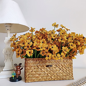 Triarrhena Artificial Flowers 9 Bundles Faux Outdoors Shrubs Hanging No Fade UV Resistant Fake Plants Home Decor Garden Farmhouse (Yellow)