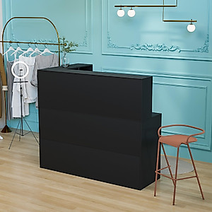 LEADZM L-Shaped Reception Desk with Counter, Front Desk with Lockable Drawers & Adjustable Shelf, Retail Checkout Counter for Beauty Salon Office, Black (55.9" W x 18.9" D x 48" H)