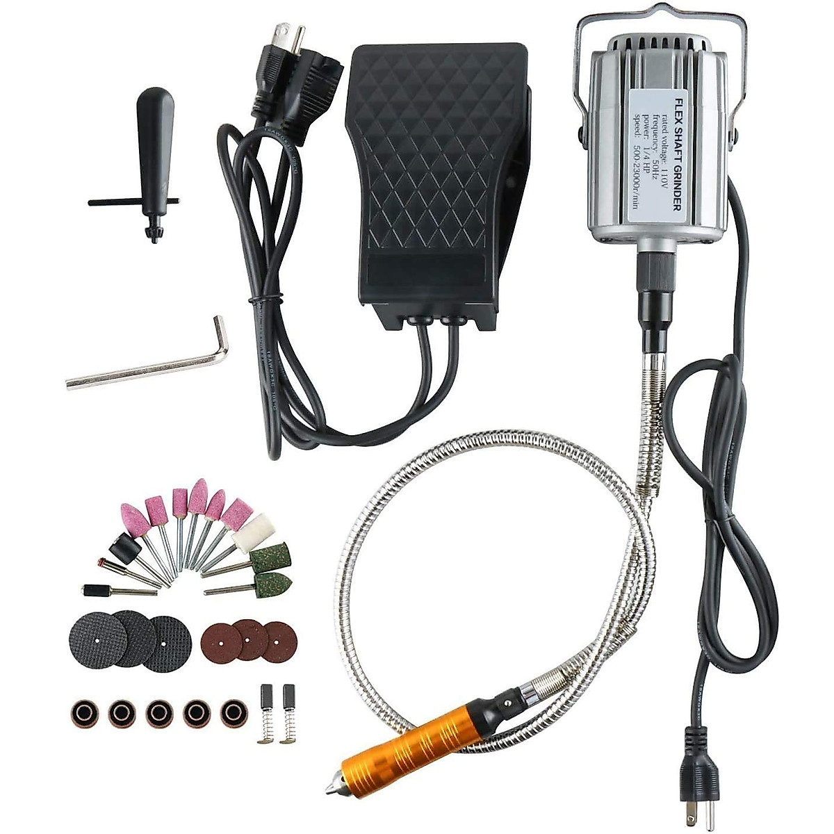 780W Strong Power Flex Shaft Hanging Grinder, 23000 RPM Electric Multi-function Metalworking Tools, 1/4"HP Rotary Tool Repair Kit, Foot Pedal Control Metal Flexible Shaft (780W)