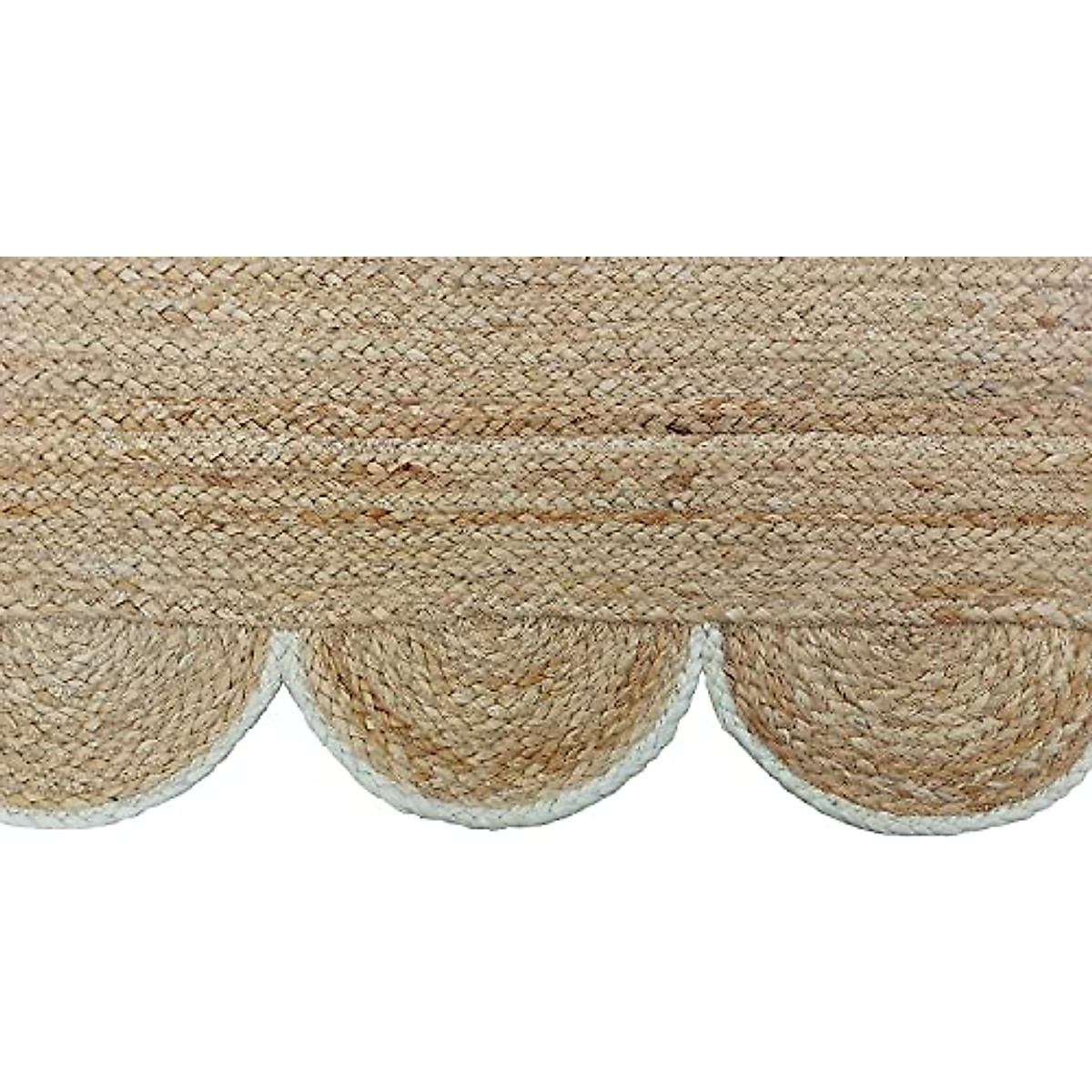 RAJPUTANA Rug Weaving Village Scalloped Natural Jute Area Rug, Hand Woven Classic Rug Kitchen Rugs, Rugs for Living & Bedroom (Off White, 2'6''x6')