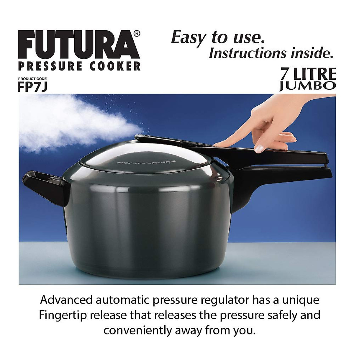 Hawkins Futura Hard Anodized Pressure Cooker, 7 Liter, Black
