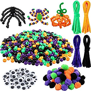 Halloween Pony Beads Plastic Beads Craft Beads Pipe Cleaners Chenille Stems Pompoms and Wiggle Eyes for Halloween Craft and Art DIY Decoration
